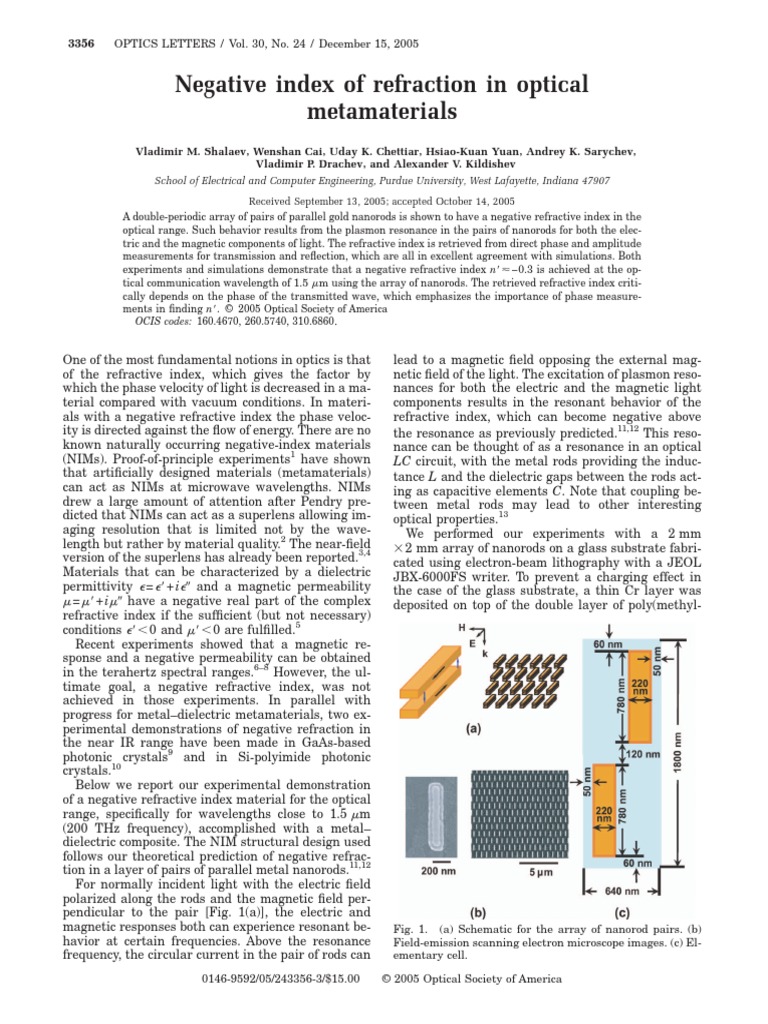 Negative Index of Refraction in Optical | PDF | Refractive Index | Atomic