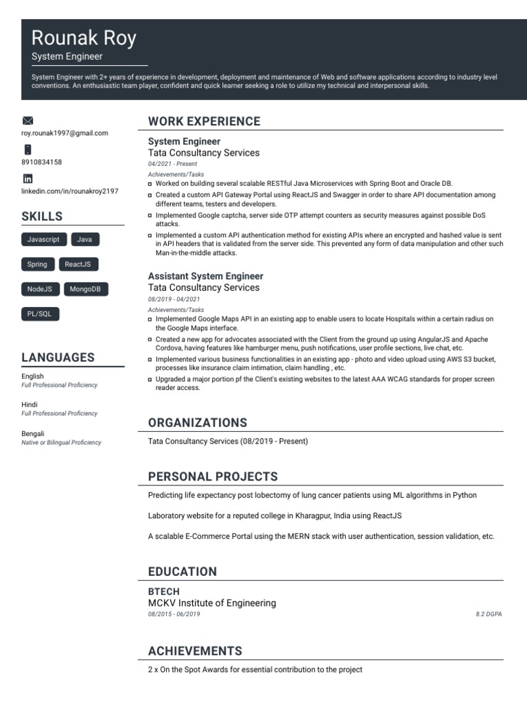 Rounak's Resume PDF | PDF | Java (Programming Language) | Representational State Transfer