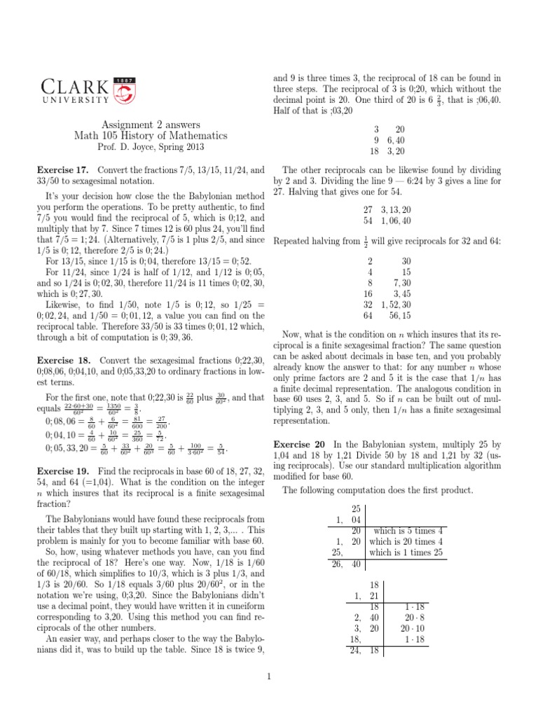 Assignment 2 Answers Math 105 History of Mathematics | PDF | Multiplication | Numbers