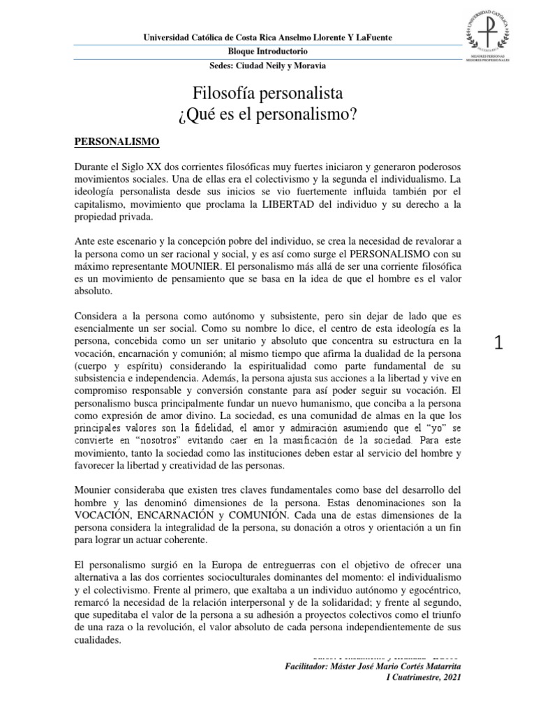 Filosofía Personalista | PDF