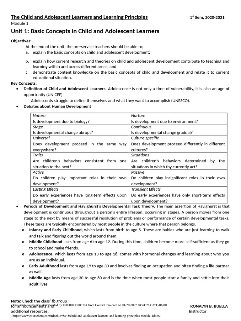 Unit 1: Basic Concepts in Child and Adolescent Learners | PDF | Brain ...