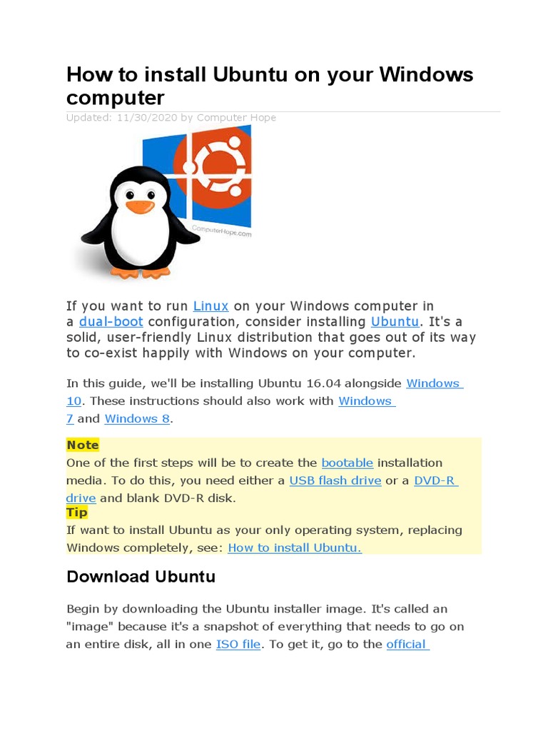 How To Install Ubuntu On Your Windows Computer | PDF | Booting ...