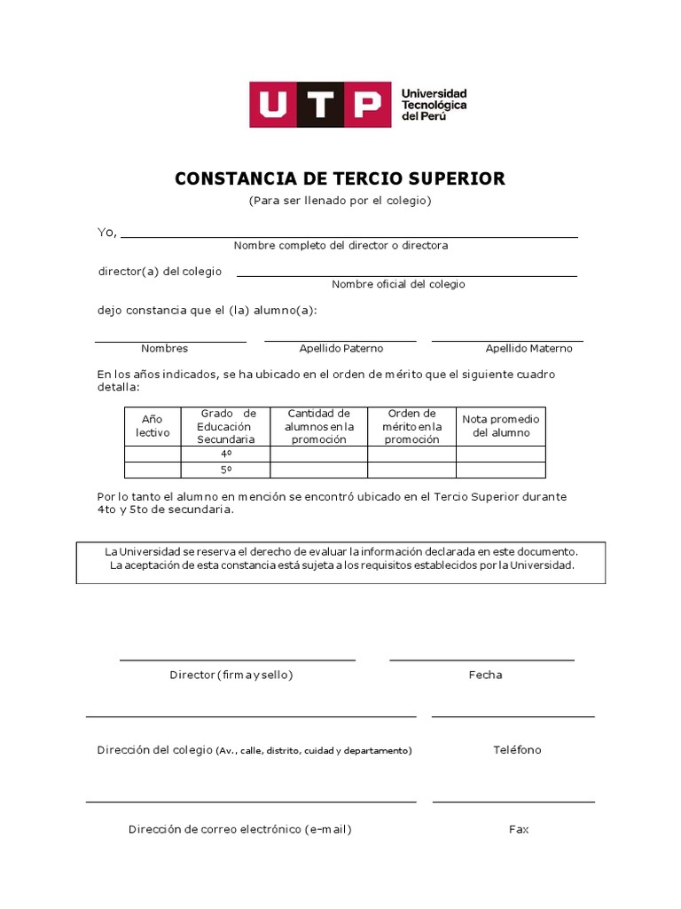 Constancia de Tercio Superior | PDF