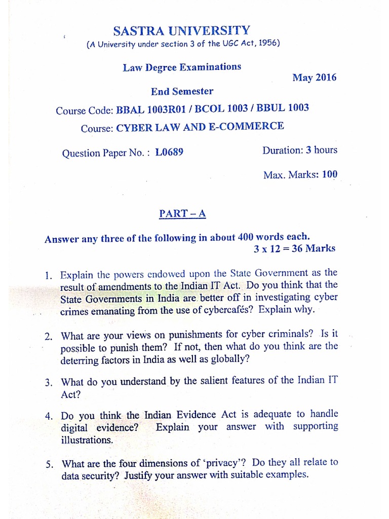 Cyber Law Previous Year Questions 2016,2019 | PDF