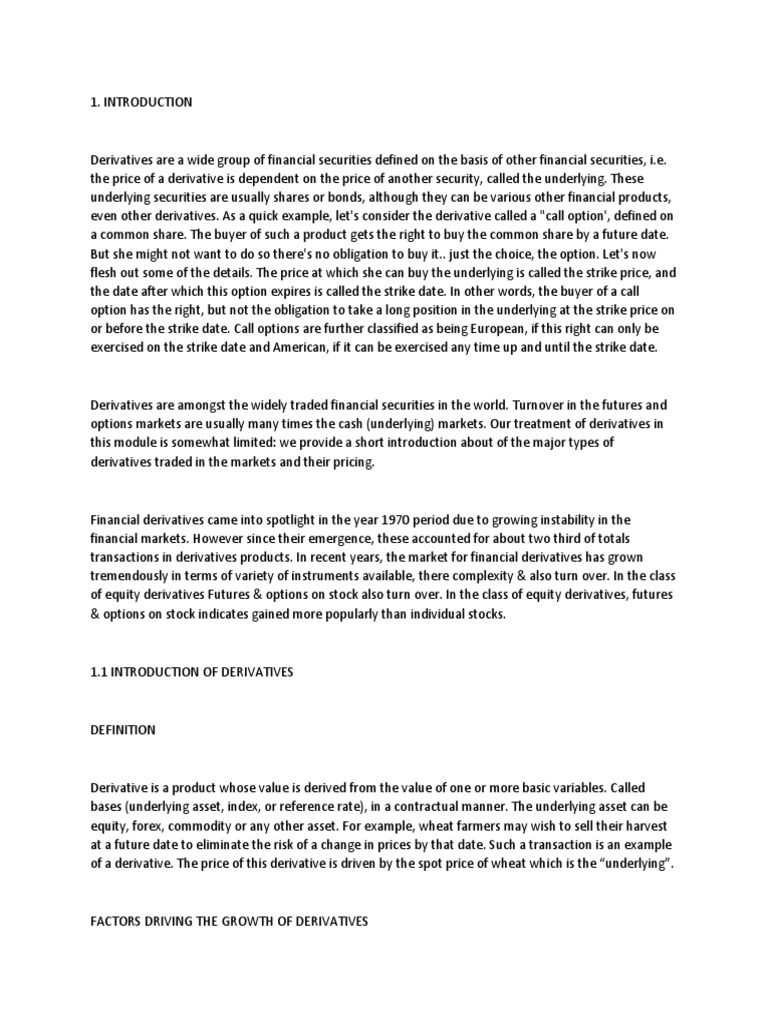 Derivatives Future and Option | PDF | Futures Contract | Option (Finance)