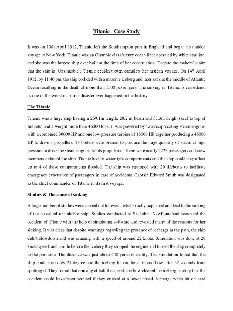 Titanic - Case Study | PDF | Watercraft | Ships