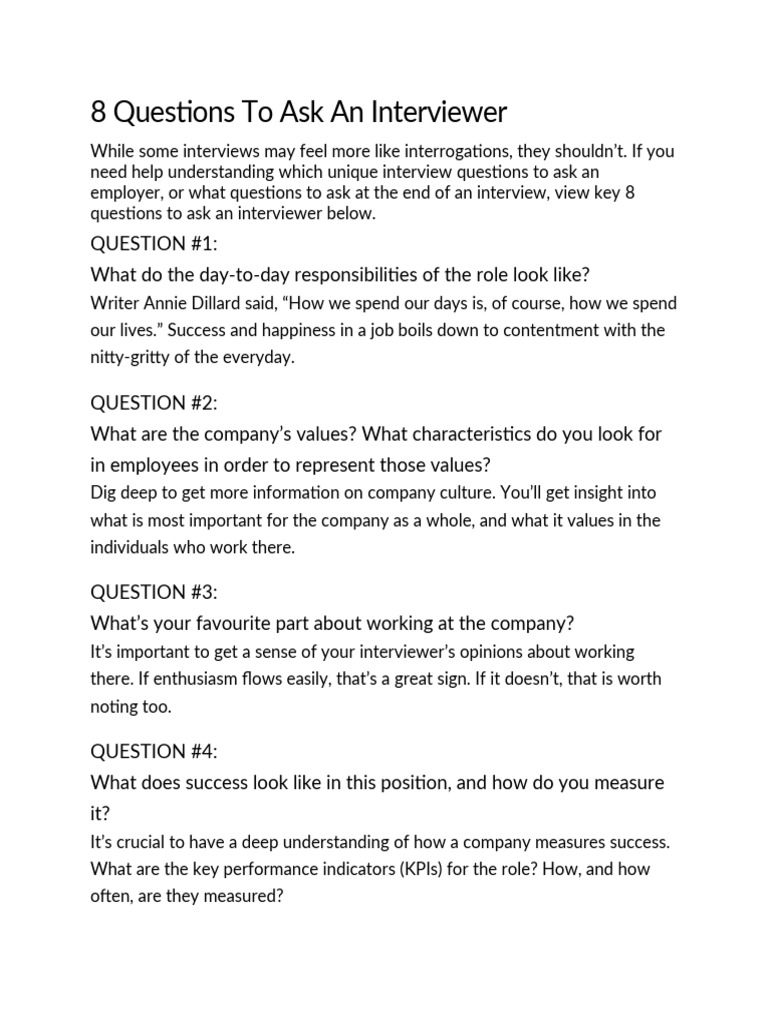Essential Questions for Job Interviews | PDF | Interview | Question