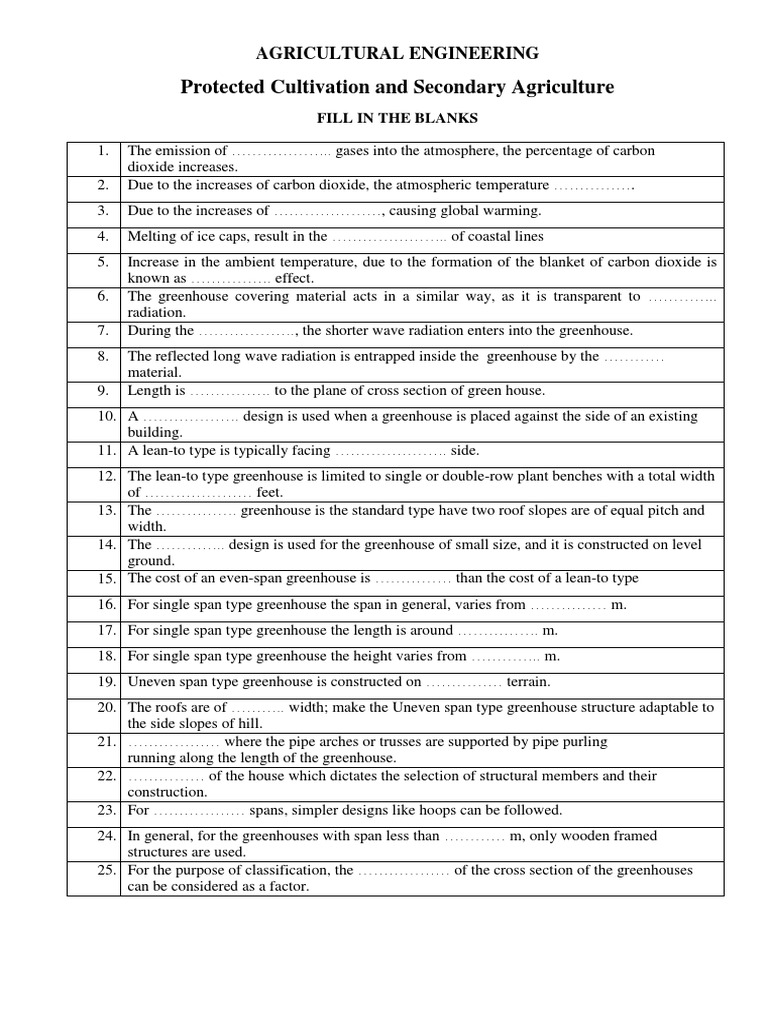 Protected Cultivation MCQ and Notes | PDF | Greenhouse Effect | Greenhouse