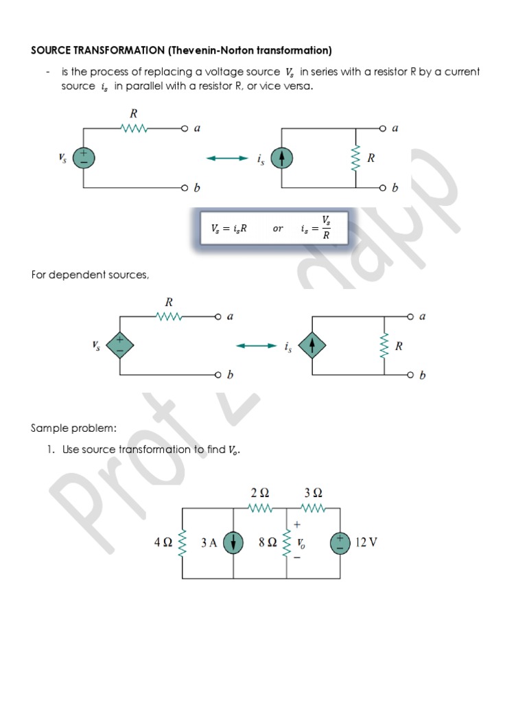 SOURCE TRANSFORMATION (Thevenin-Norton Transformation) | PDF | Electrical Network | Electronic ...