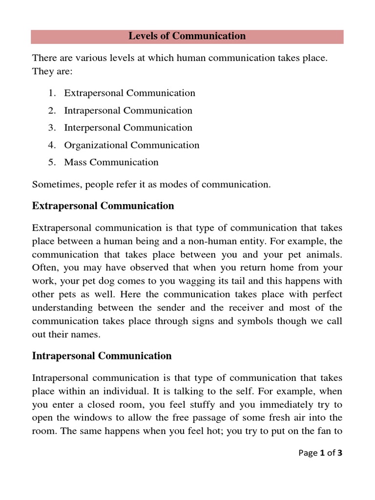 Levels of Communication | PDF | Communication | Interpersonal Communication