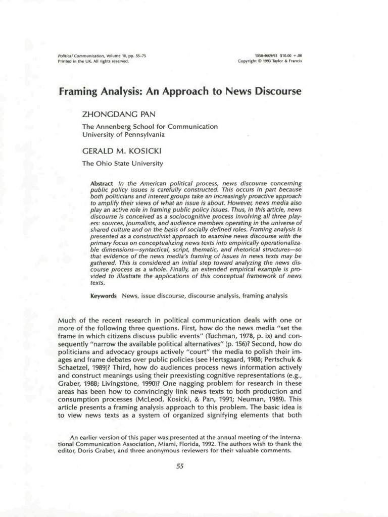 Framing Analysis An Approach To News Discourse. | PDF | Framing (Social ...