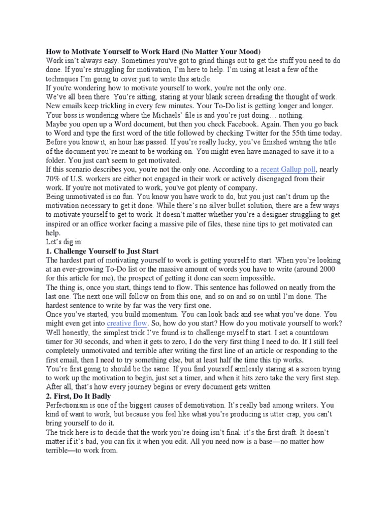 How To Motivate Yourself To Work Hard (No Matter Your Mood) : Recent ...