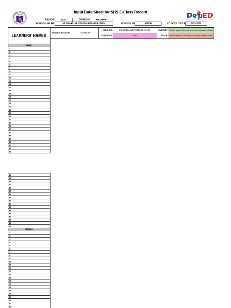 SHS E Class Record Modified | PDF