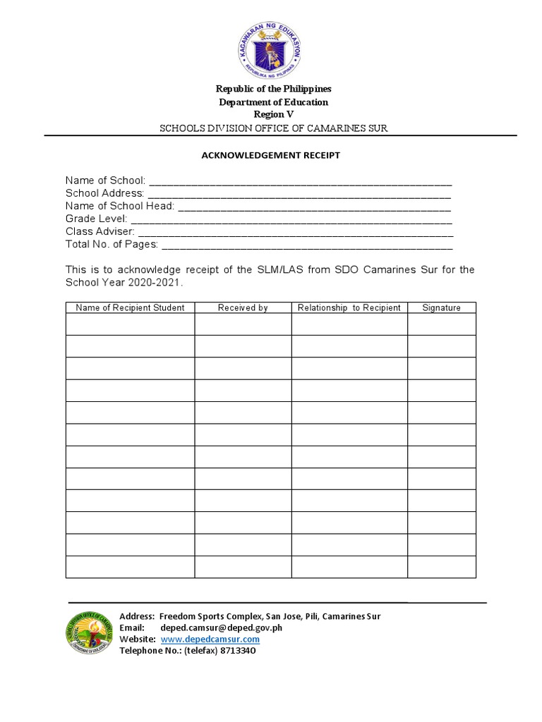 Acknowledgement Receipt For SLM and LAS | PDF