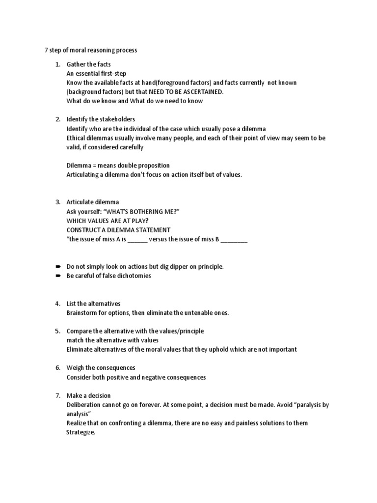 7 Steps of Moral Reasoning Process | PDF