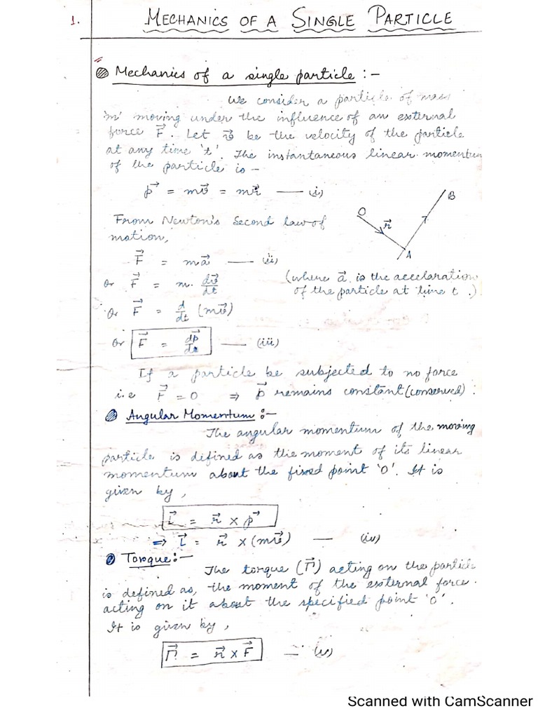 Mechanics of A Single Particle | PDF