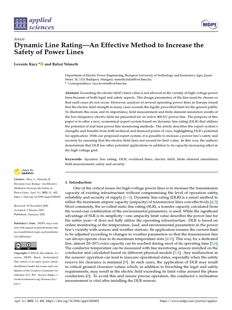 Applied Sciences: Dynamic Line Rating-An Effective Method To Increase The Safety of Power Lines ...
