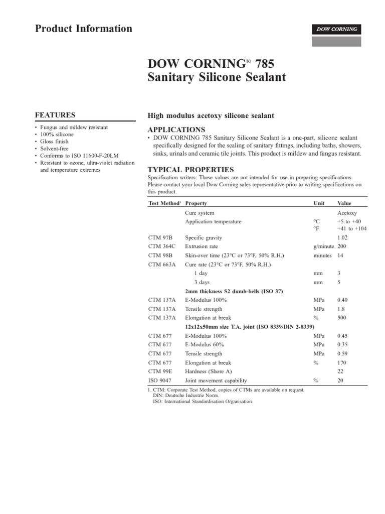 Dow Corning 785 Technical Datasheet | PDF | Silicone | Chemical Substances