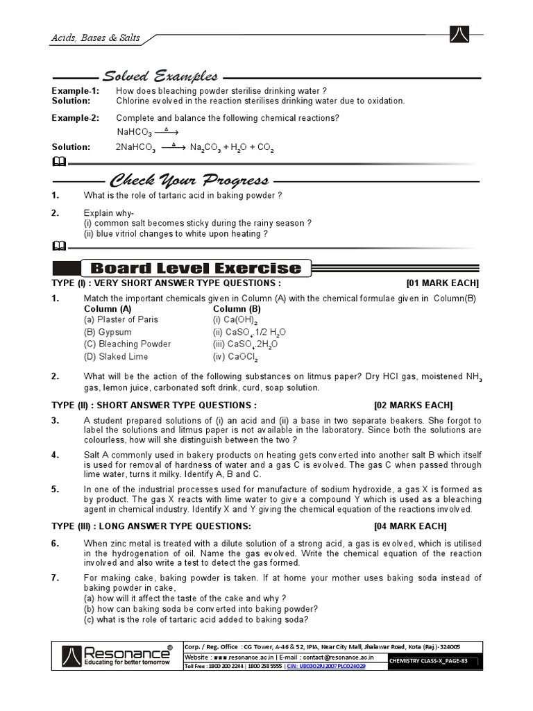 ACIDS BASES SALTS Exercise | PDF | Sodium Hydroxide | Ph