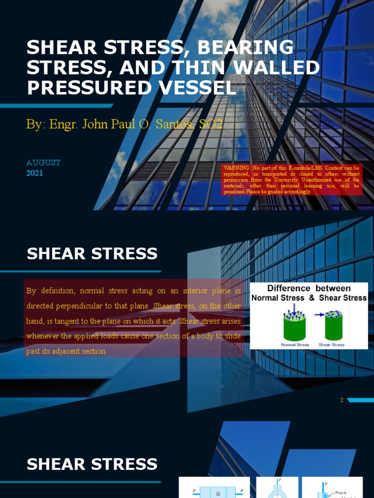 Shear Stress, Bearing Stress, and Thin Walled Pressured Vessel | PDF ...
