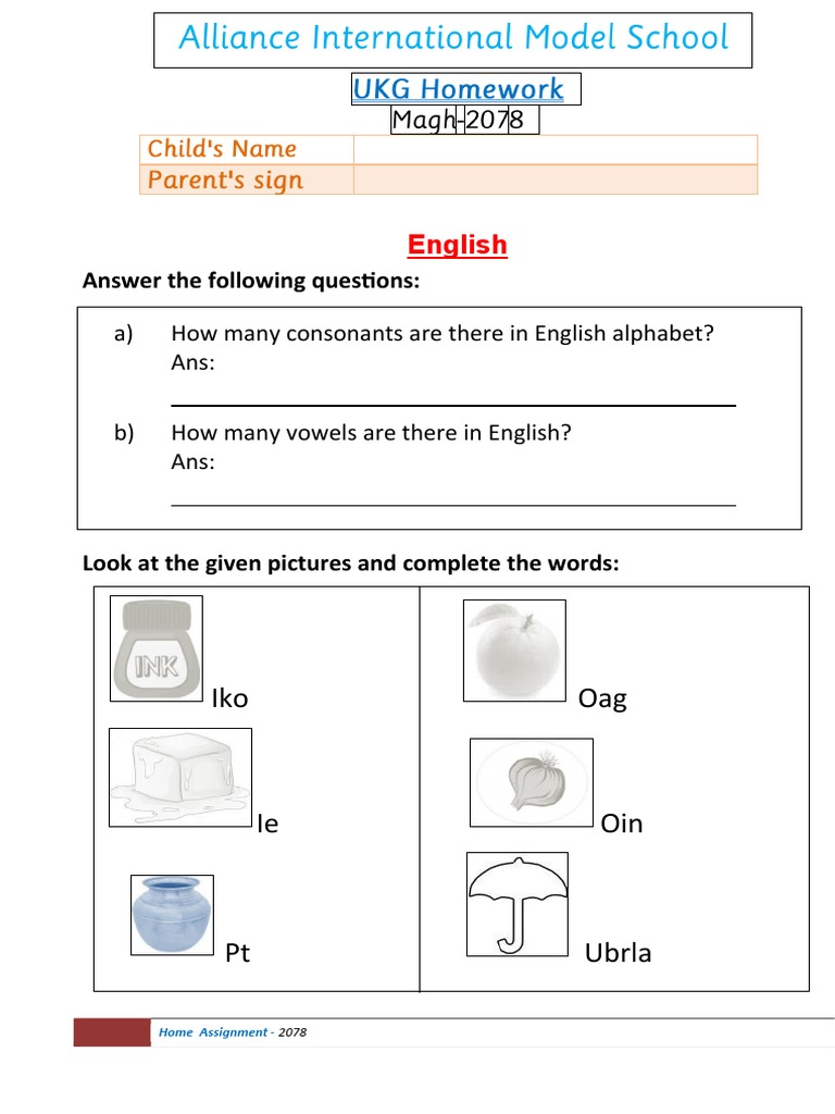 Class UKG Homework | PDF | Cattle