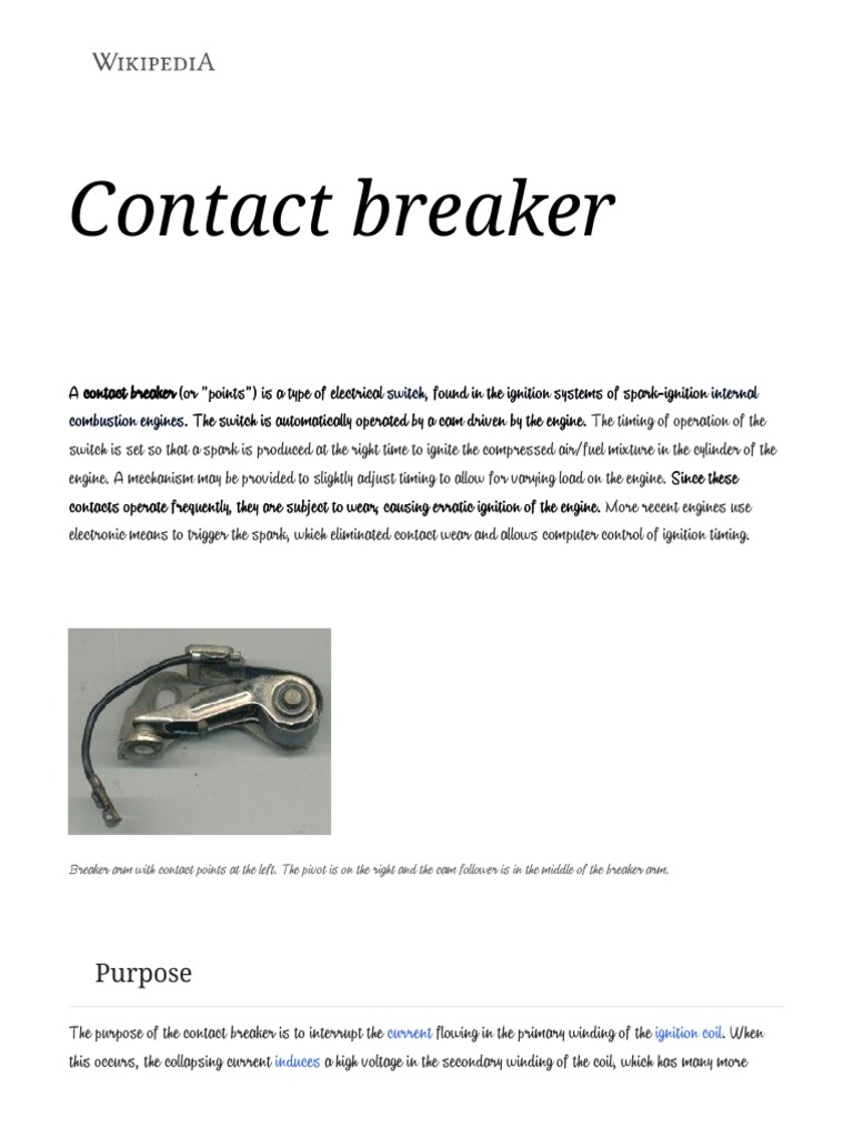 Contact Breaker - Wikipedia | PDF | Ignition System | Electrical Components