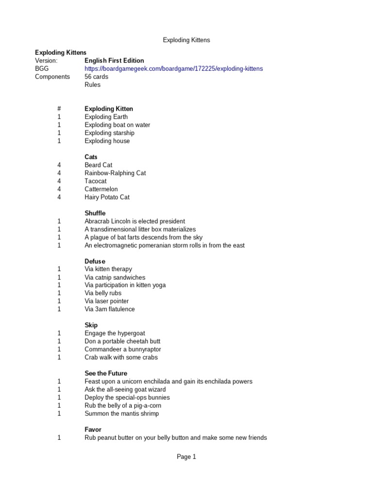 Exploding Kittens English First Edition | PDF