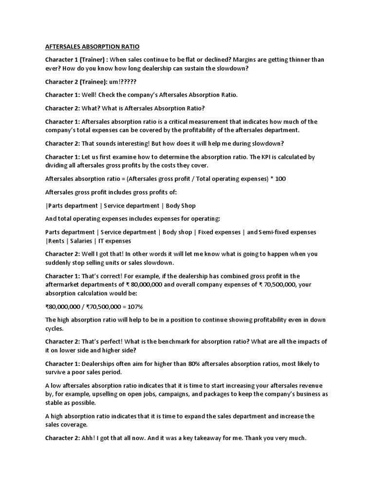 Aftersales Absorption Ratio | PDF