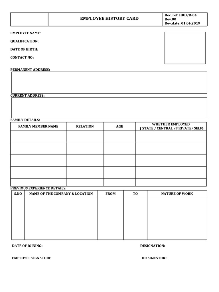 Employee History Card Format | PDF