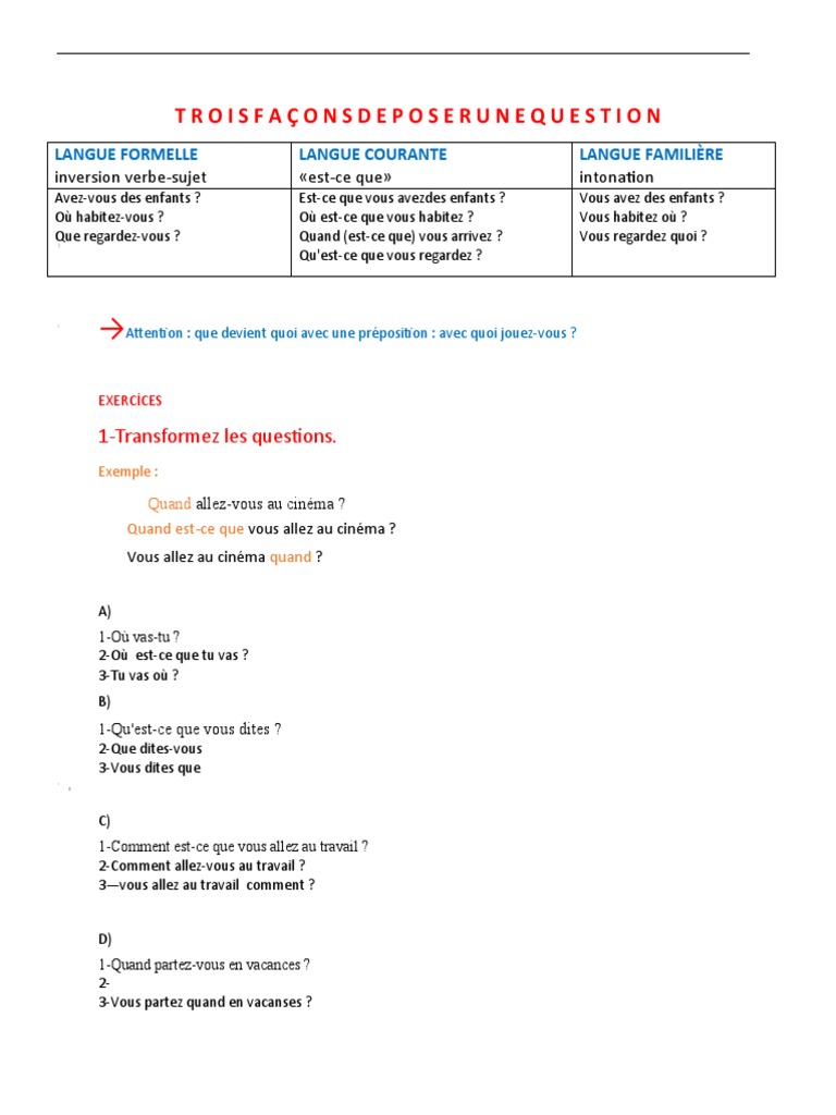 Poser des questions en français | PDF