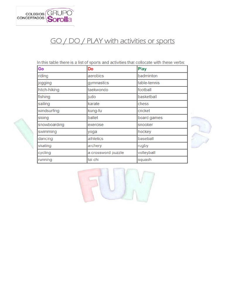 GO / DO / PLAY With Activities or Sports | PDF