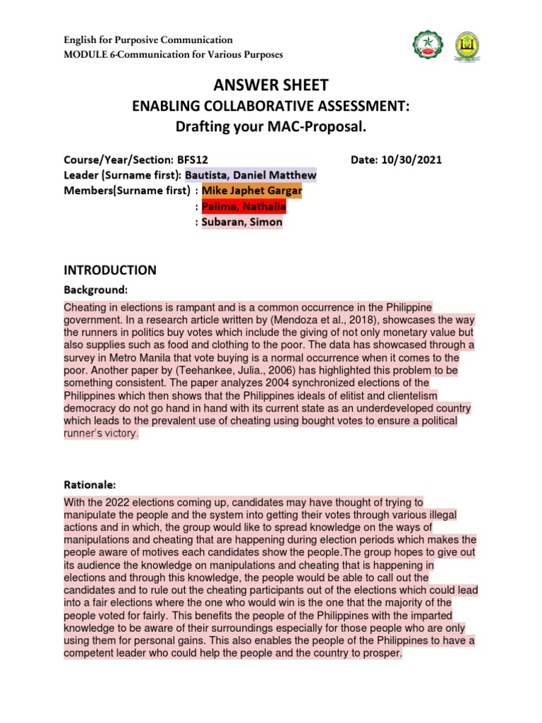 Module 6-Enabling Assessment Answer Sheet | PDF | Elections | Internet