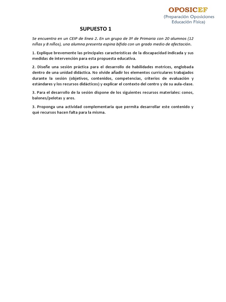 Supuesto Práctico Educación Física | PDF