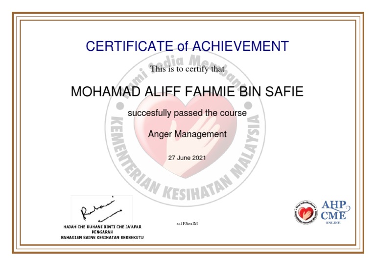 Anger Management Course Completion Certificate | PDF