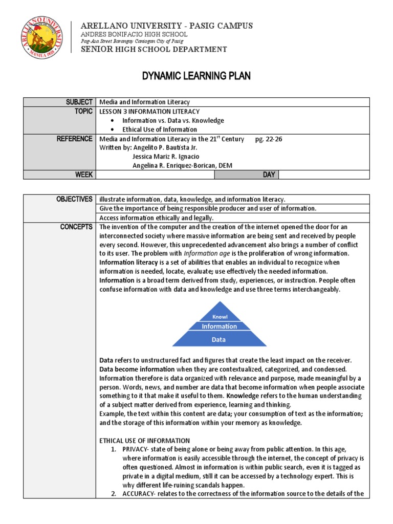 Dynamic Learning Plan: Arellano University - Pasig Campus Senior | PDF ...