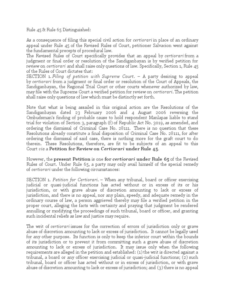 Rule 45 & Rule 65 | Download Free PDF | Certiorari | Appeal