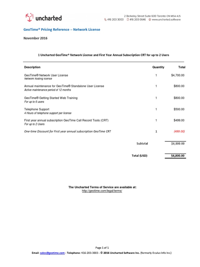 Geotime® Pricing Reference - Network License: November 2016 | PDF