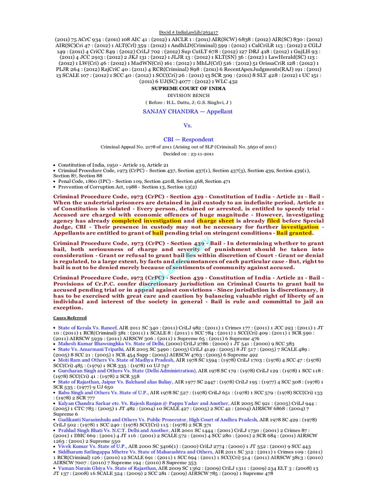 Bail Granted After Charge Sheet Filed SC | PDF | Bail | Criminal ...