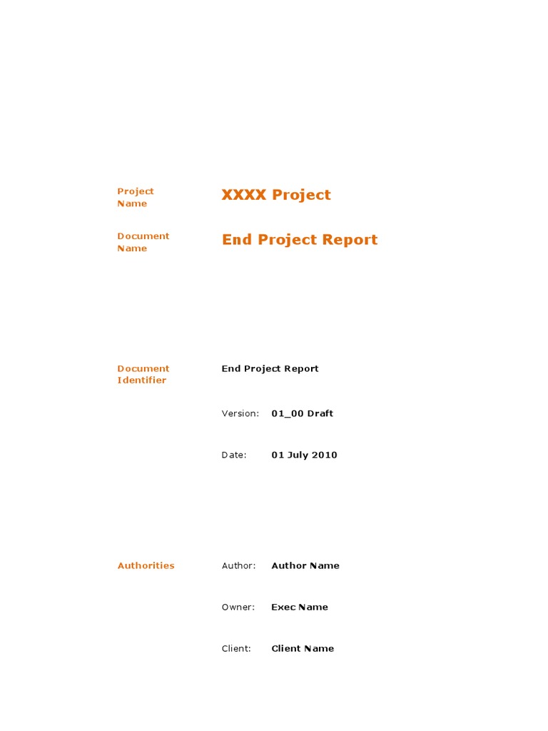 XXXX Project End Project Report: Project Name Document Name | PDF ...