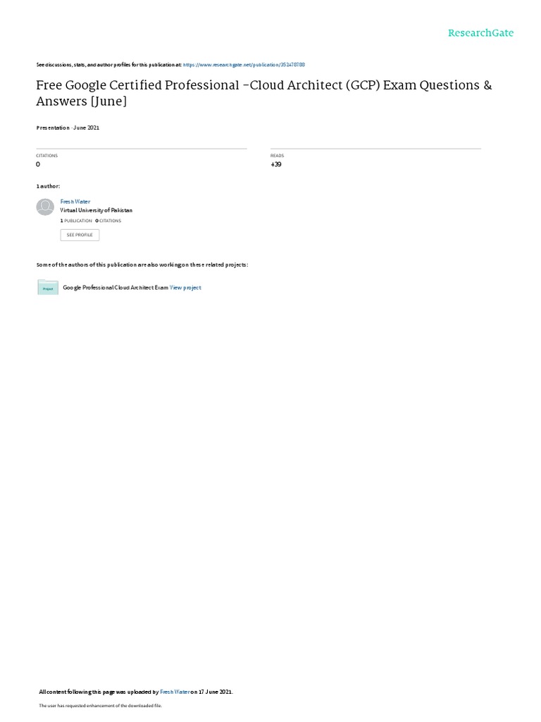 Free Google Certified Professional - Cloud Architect (GCP) Exam Questions & Answers (June) | PDF ...
