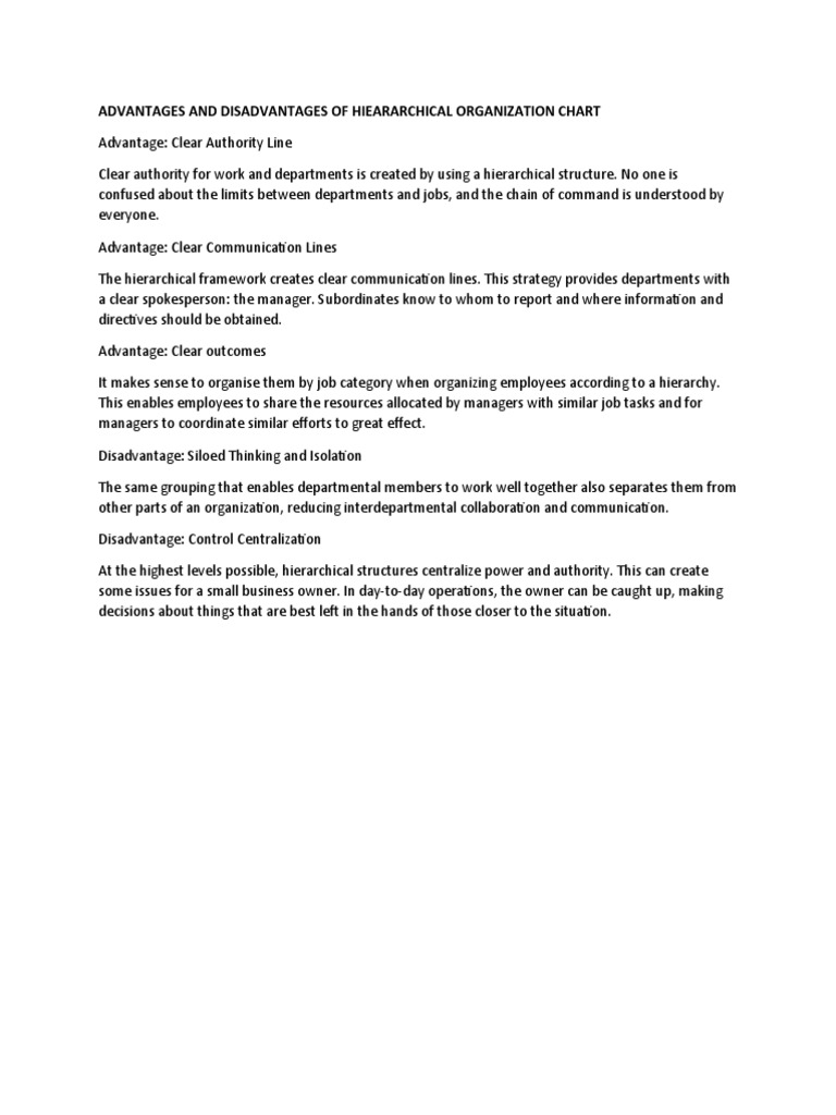 Advantages and Disadvantages of Hieararchical Organization Chart | PDF ...