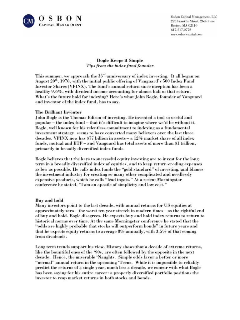 Bogle's Simple Investment Strategies | PDF | Index Fund | Asset Allocation