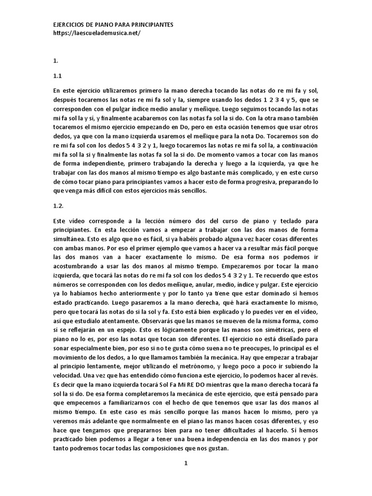 Ejercicios de Piano para Principiantes | PDF | Mano | Escala (música)