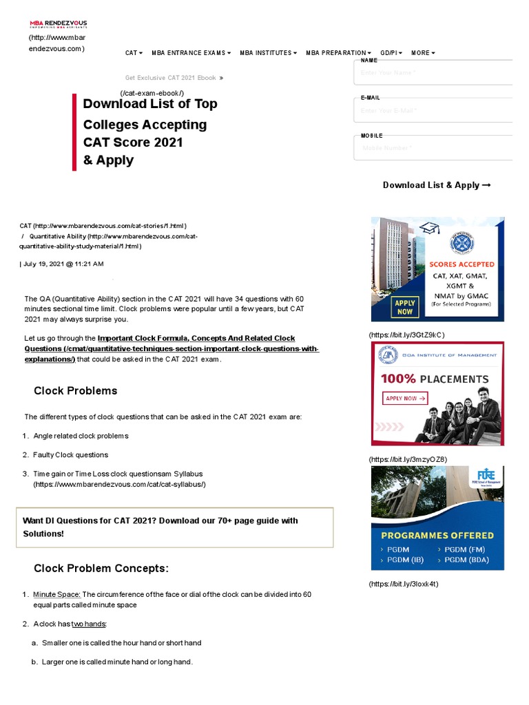 Important Concepts & Formula On Clock Problems | PDF | Clock | Spacetime