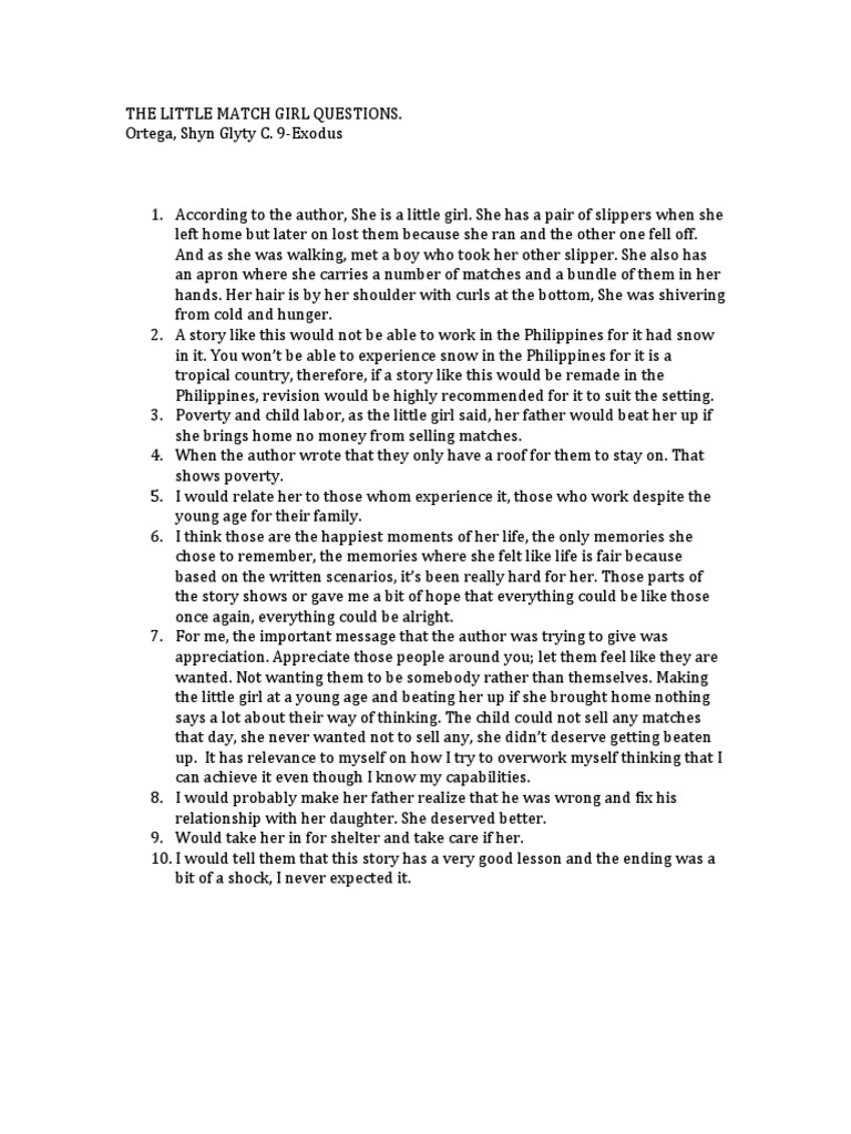 The Little Match Girl Questions | Download Free PDF | Hans Christian ...