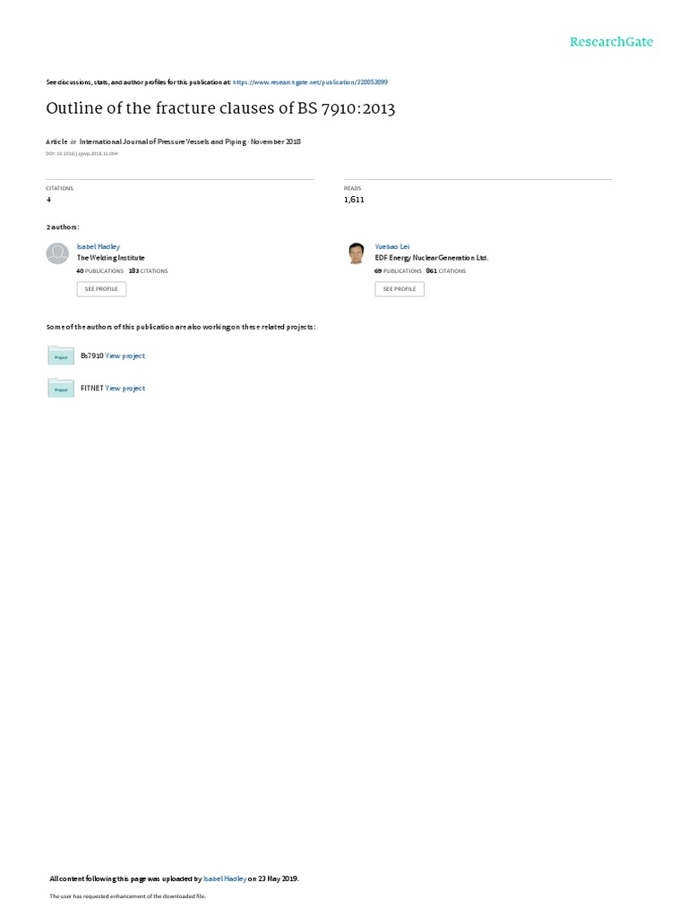 Outline of The Fracture Clauses of BS 7910:2013: International Journal ...