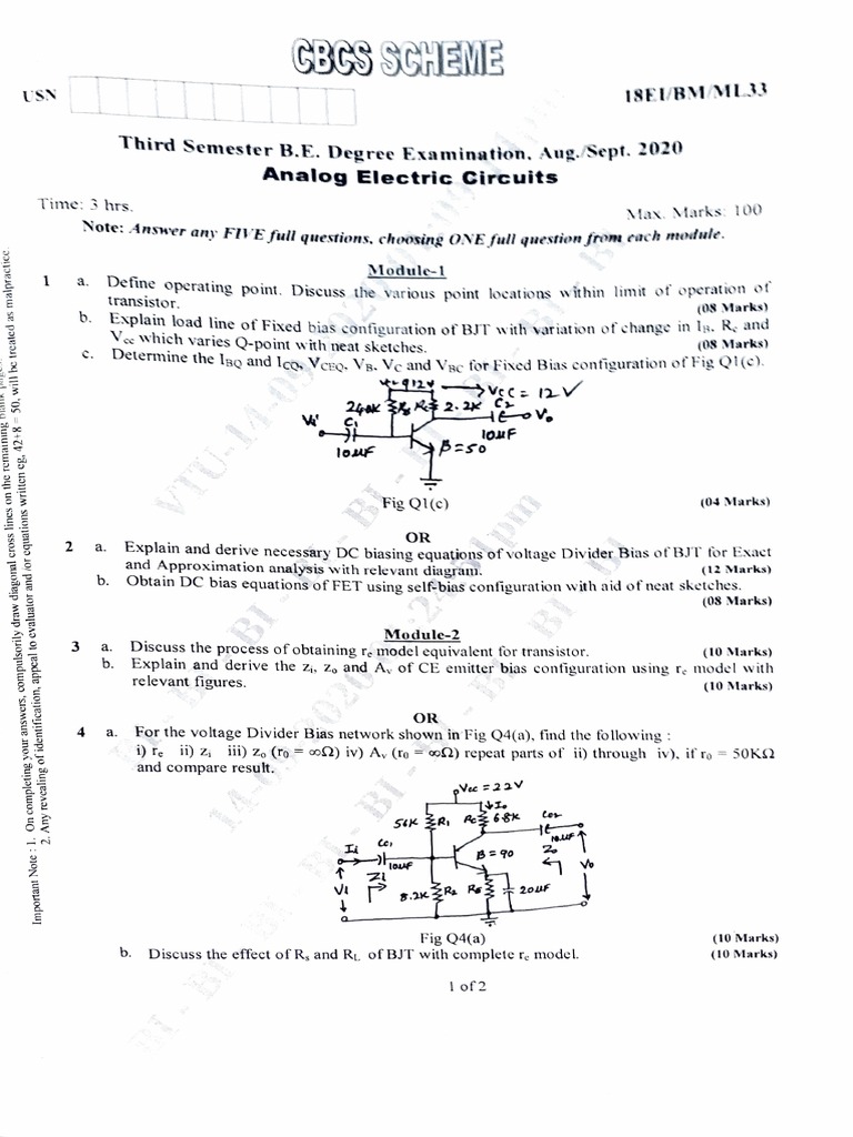 AEC, 3rd Sem, Qpaper | PDF | Amplifier | Bipolar Junction Transistor