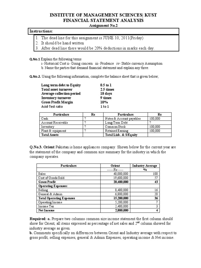 Financial Statement Analysis Assignment | PDF | Revenue | Equity (Finance)