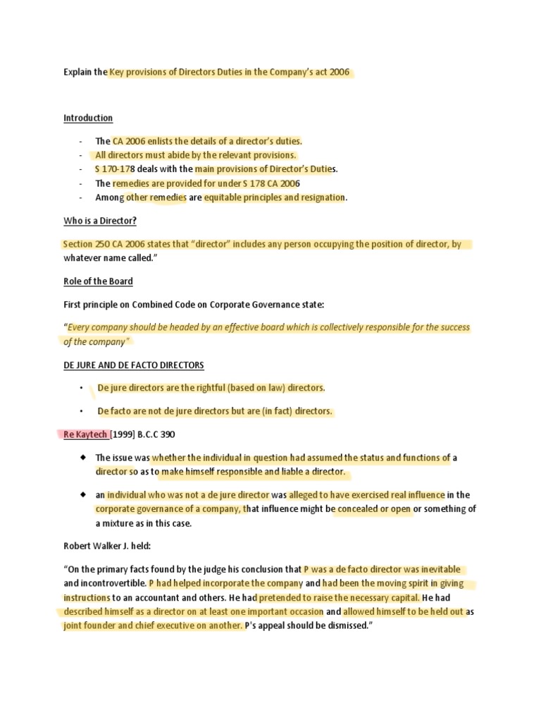 Directors Duties under the Companies Act 2006 | PDF | Fiduciary | Board Of Directors