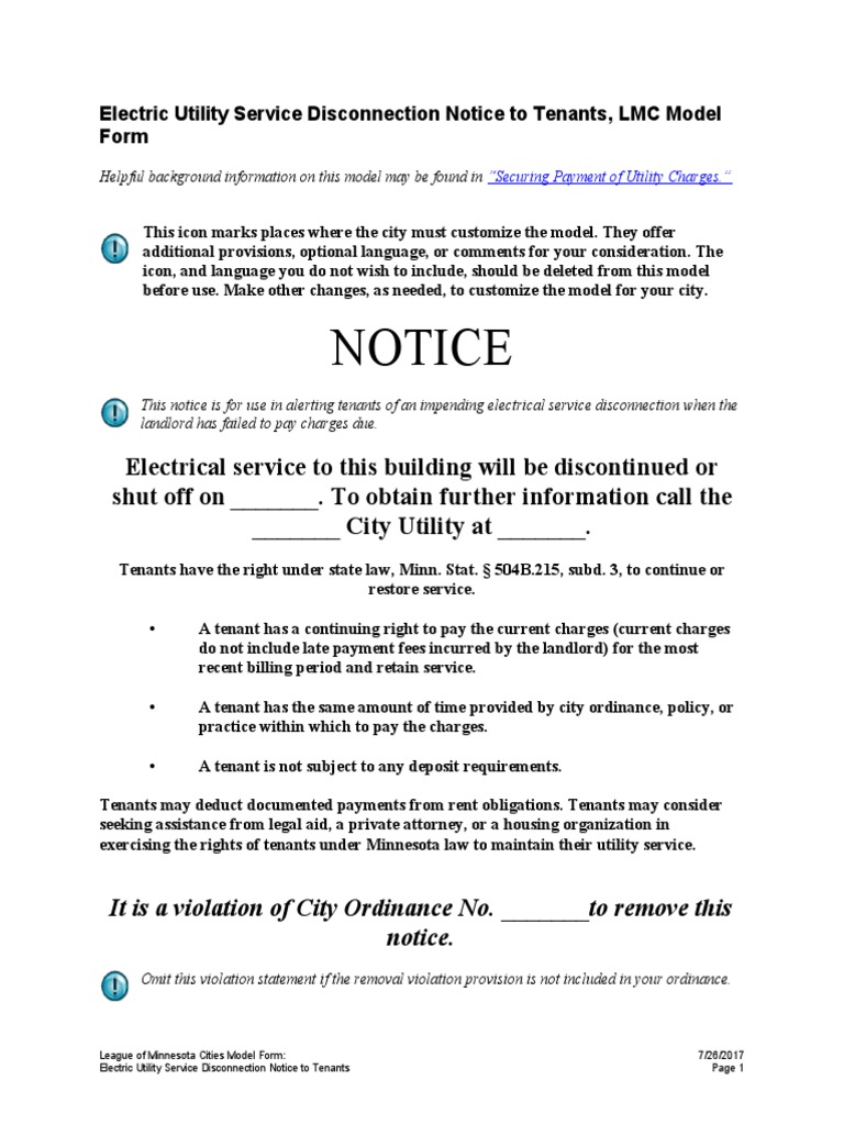 Electric Utility Service Disconnection Notice To Tenants | PDF